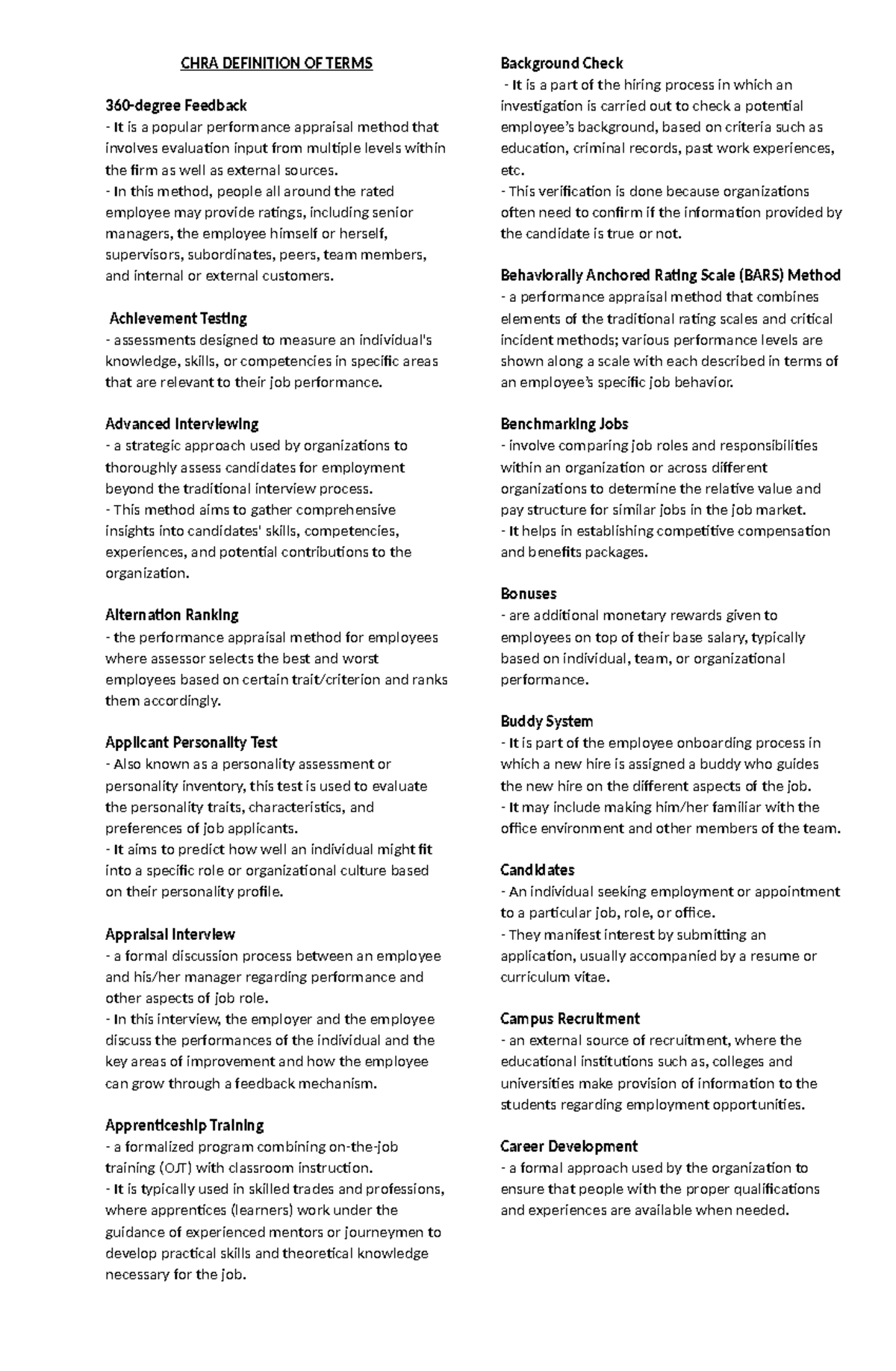 CHRA Definition OF Terms - CHRA DEFINITION OF TERMS 360-degree Feedback ...