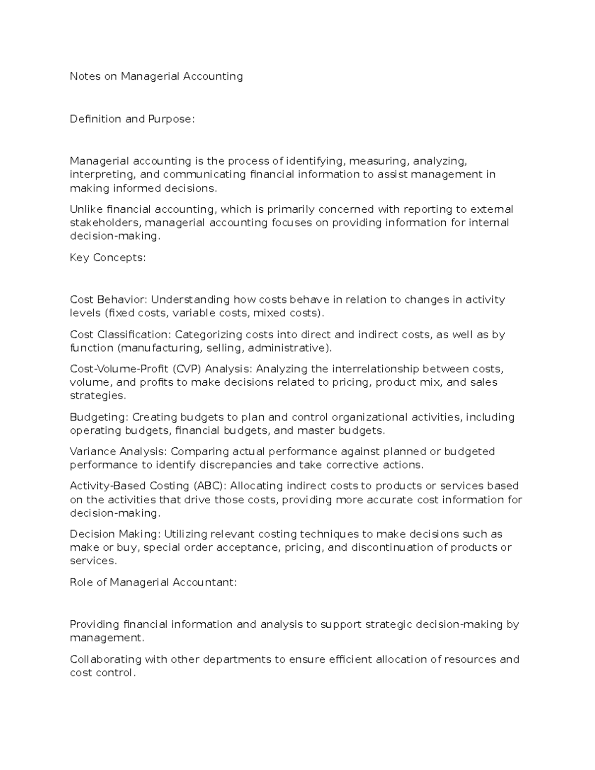 Notes on Managerial Accounting - Notes on Managerial Accounting ...