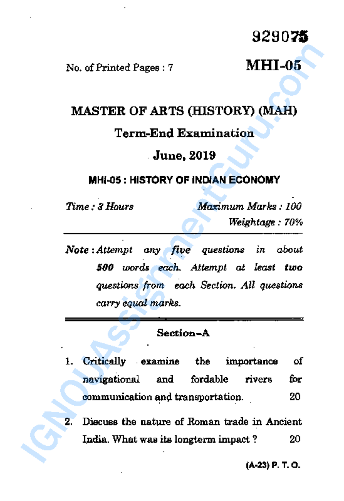 19. June 2019 MHI-05 Ignouassignment Guru - 929075 No. of Printed Pages : 7 MHI- MASTER OF ARTS ...