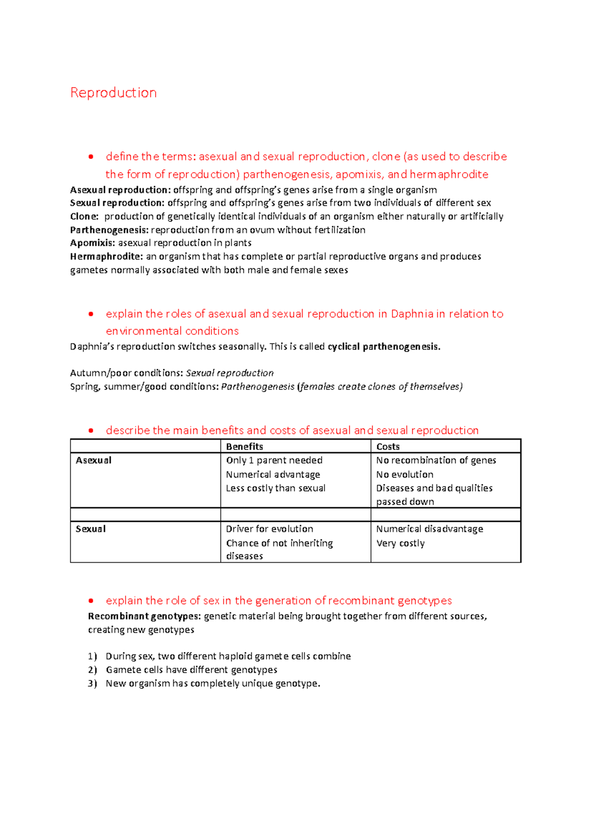 Reproduction - Lecture notes 10 - Reproduction • define the terms ...