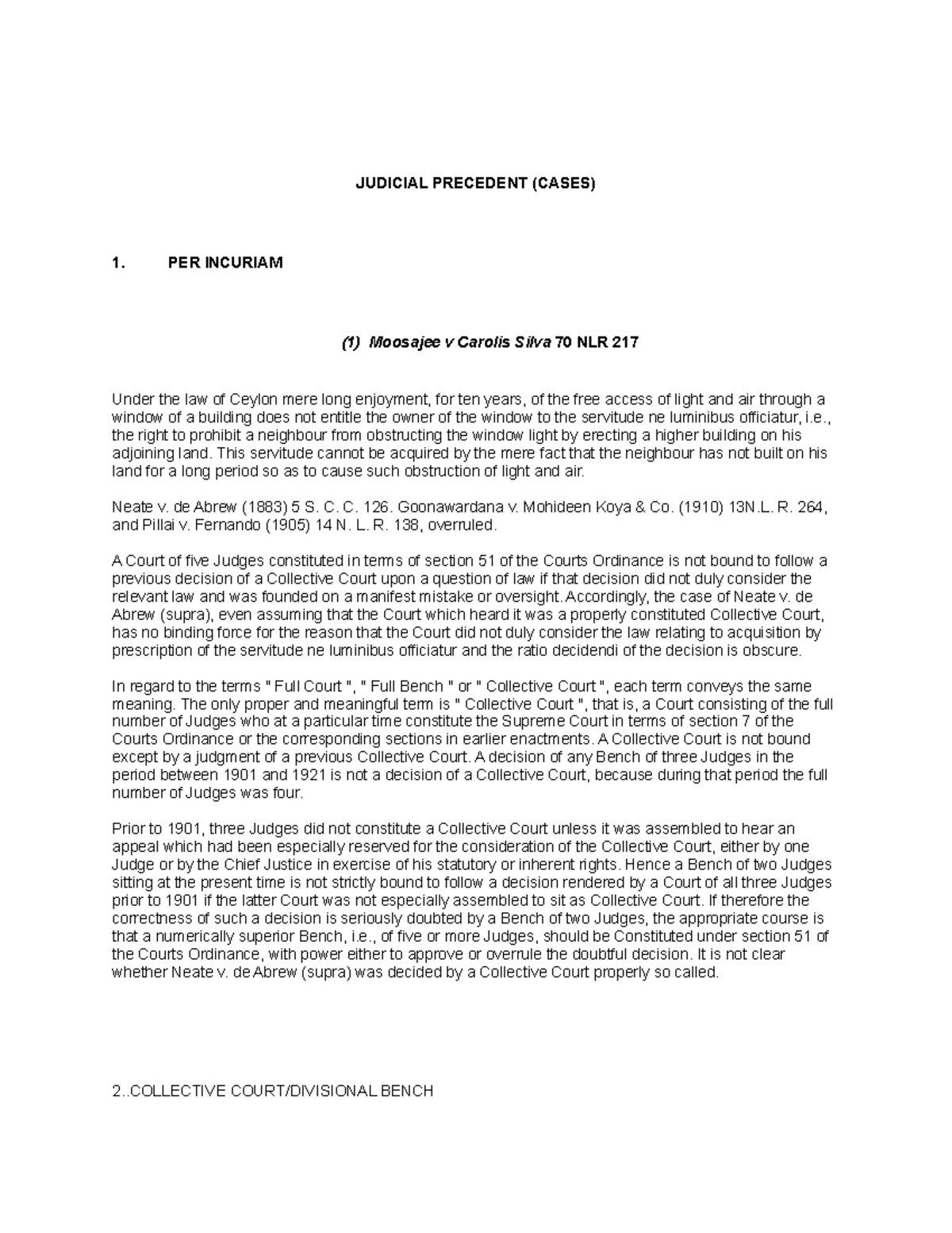(3)JUD.PREC (cases)-1 - JUDICIAL PRECEDENT (CASES) 1. PER INCURIAM (1 ...