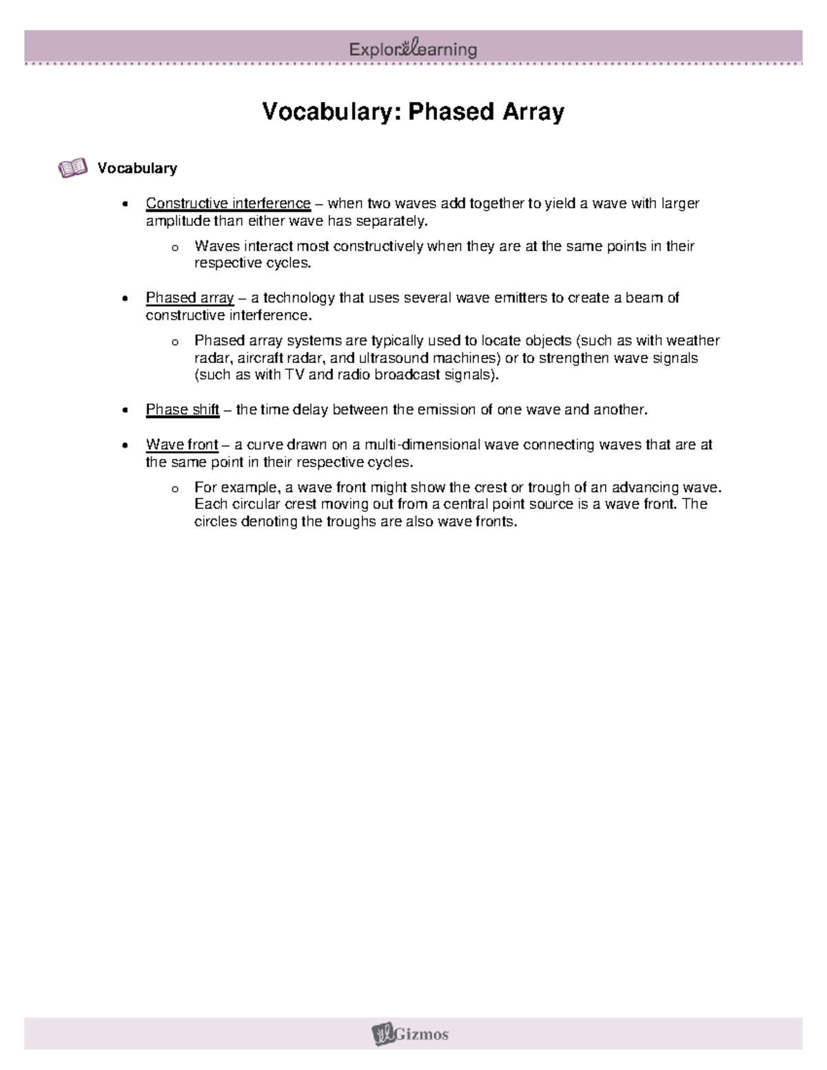 Unit 4 Phased Array Vocab - Vocabulary: Phased Array Vocabulary Constructive interference – when ...