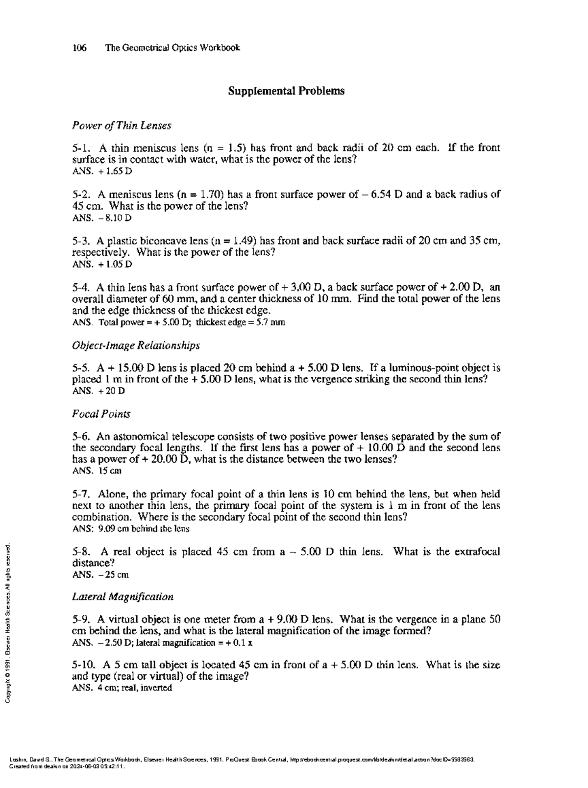 The Geometrical Optics Workbook - (Supplemental Problems) - 106 The Geometrical Optics Workbook ...