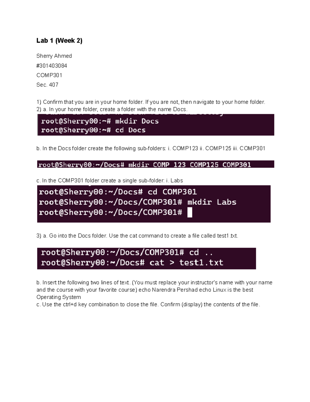 Lab 1 (Week 2) - Lab 1 - Lab 1 (Week 2) Sherry Ahmed COMP Sec. 407 Confirm that you are in your ...
