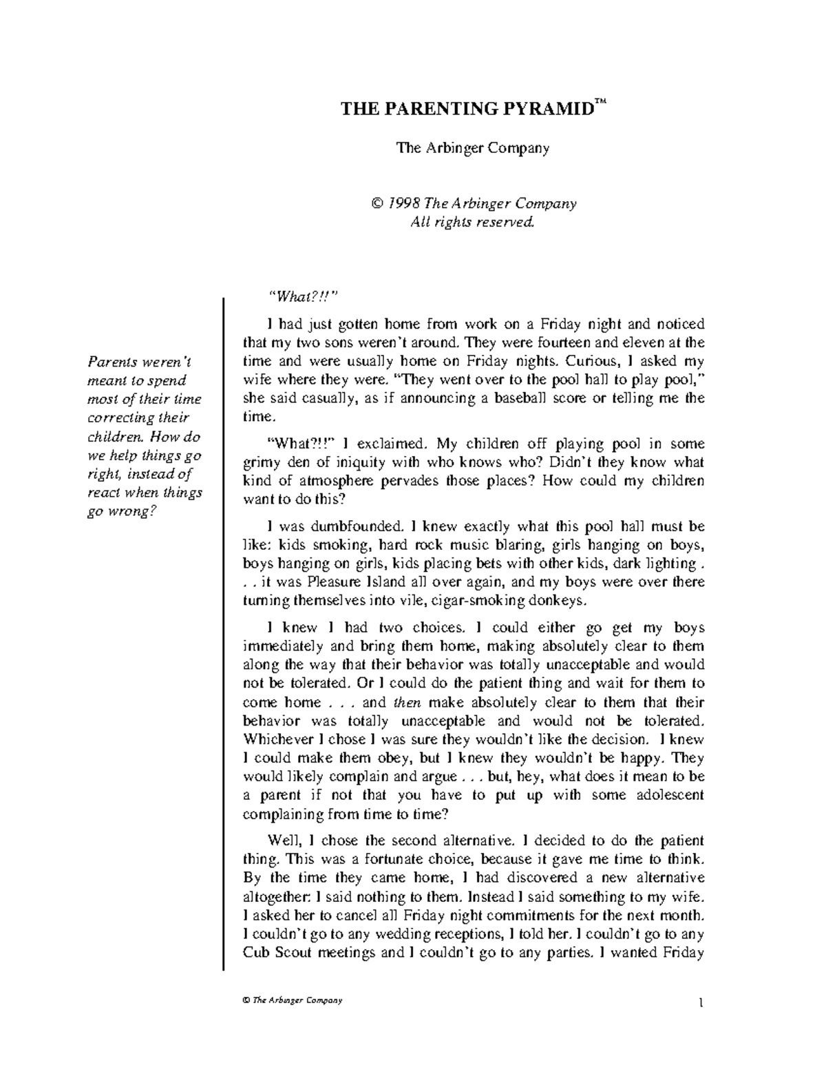 220-Parenting Pyramid Article - THE PARENTING PYRAMID ™ The Arbinger ...