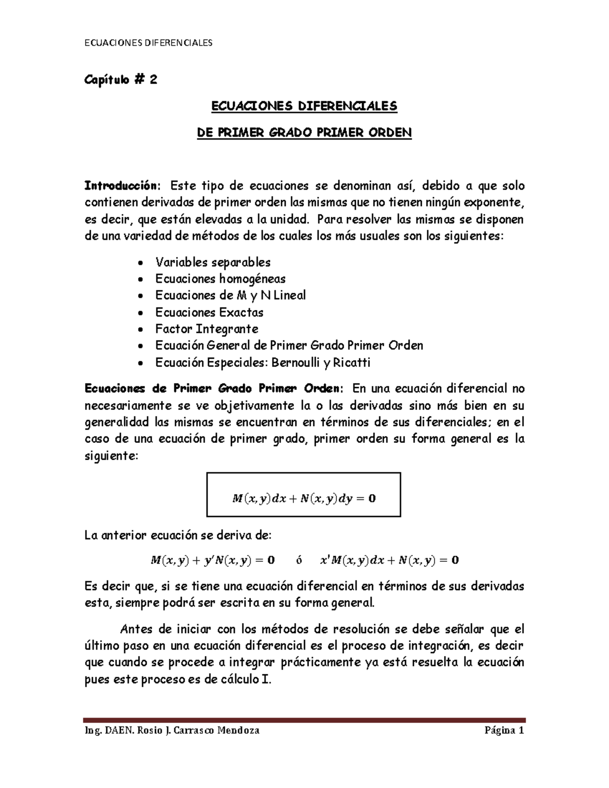 Ec. de Primer Grado Primer Orden - Capítulo # 2 ECUACIONES ...