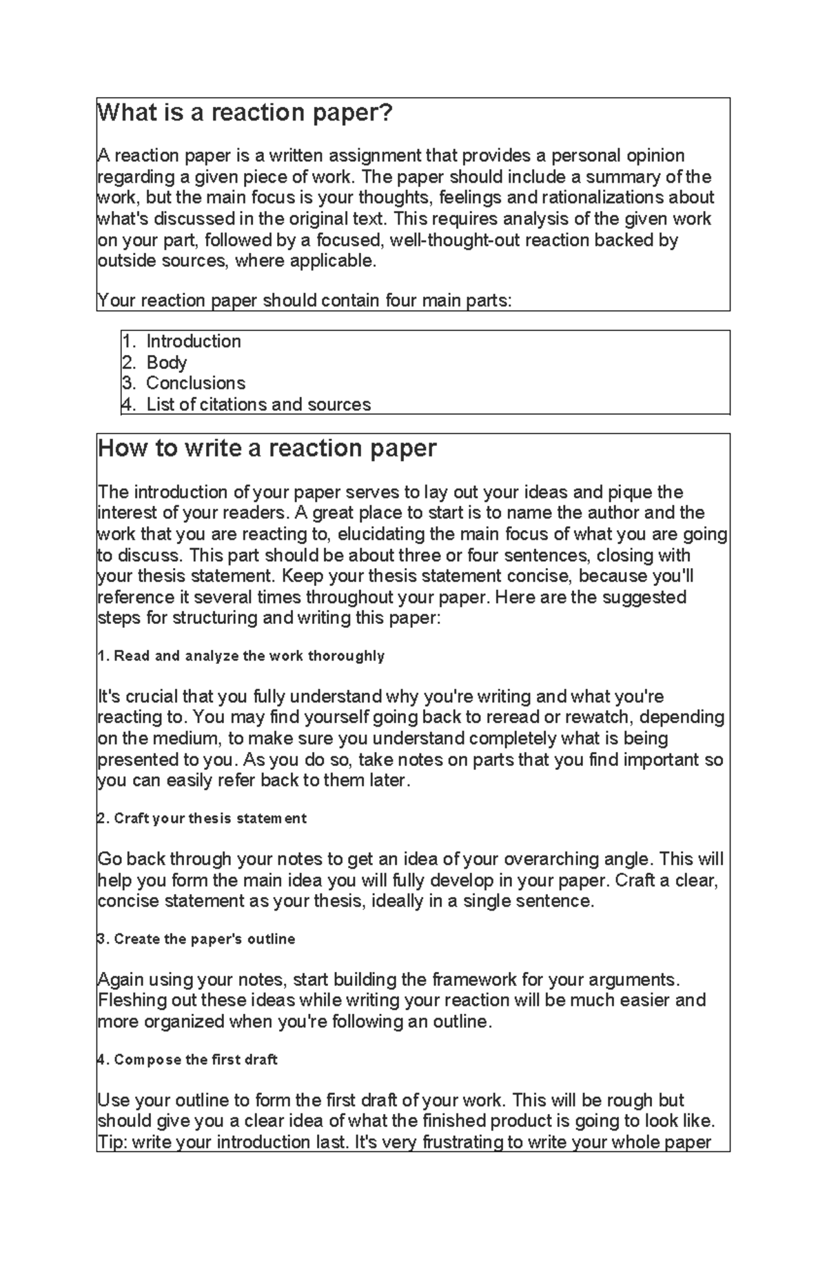 What is a reaction paper - The paper should include a summary of the ...