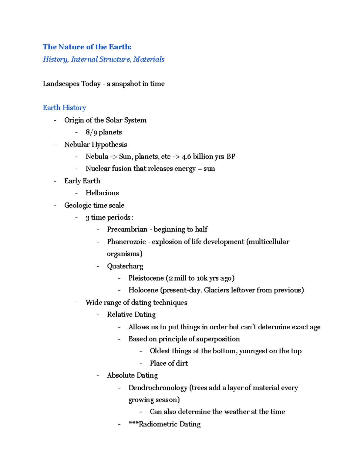 Lec 5 - detailed notes from in-person class - The Nature of the Earth ...