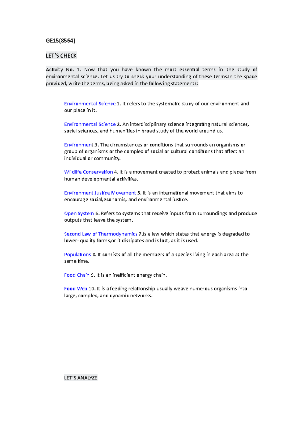 GE15(8564) Activity - GE15 (8564) SIM Assignment - GE15(8564) LET’S ...