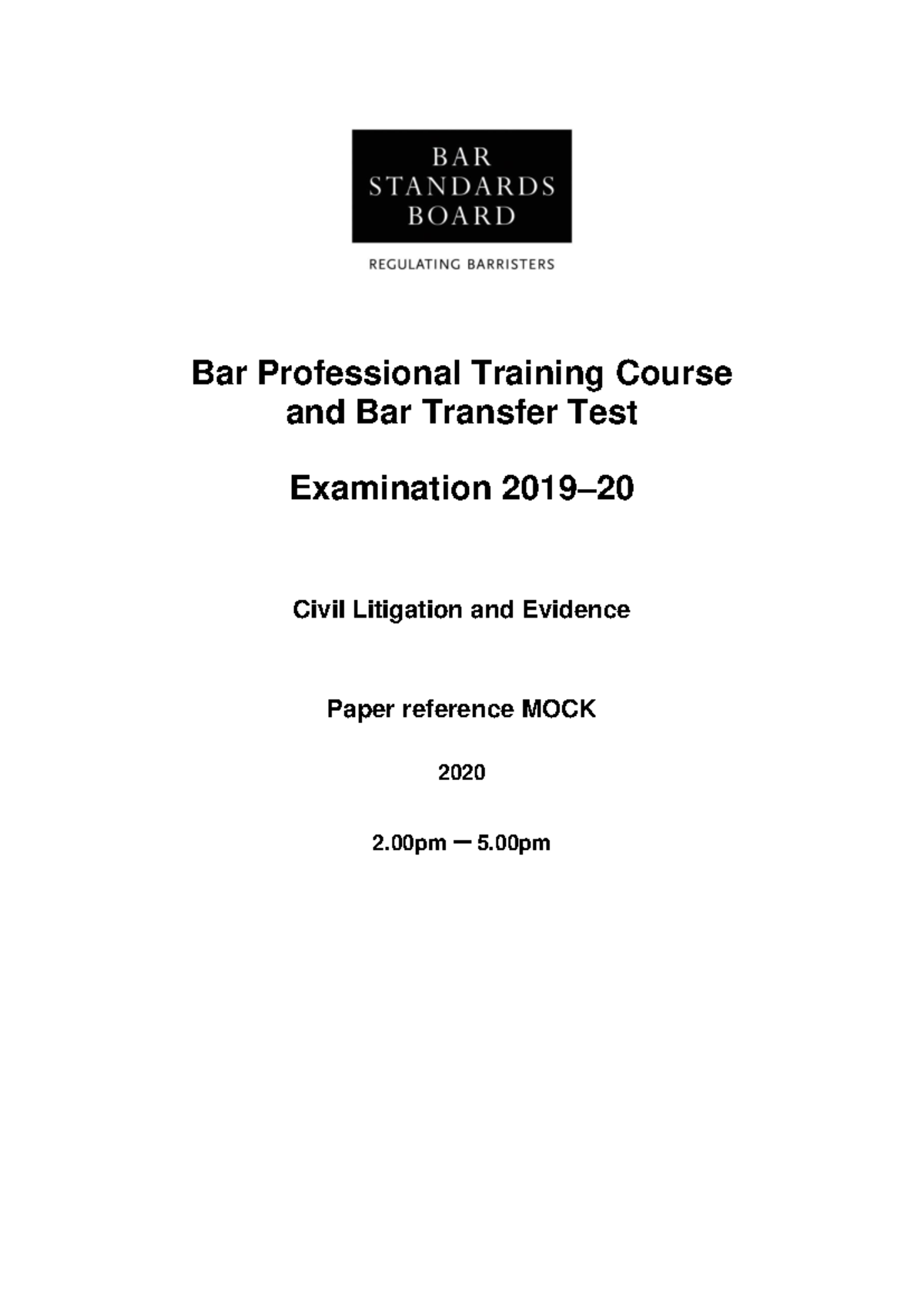 Civil Jan 2020 Mock paper - Bar Professional Training Course and Bar ...