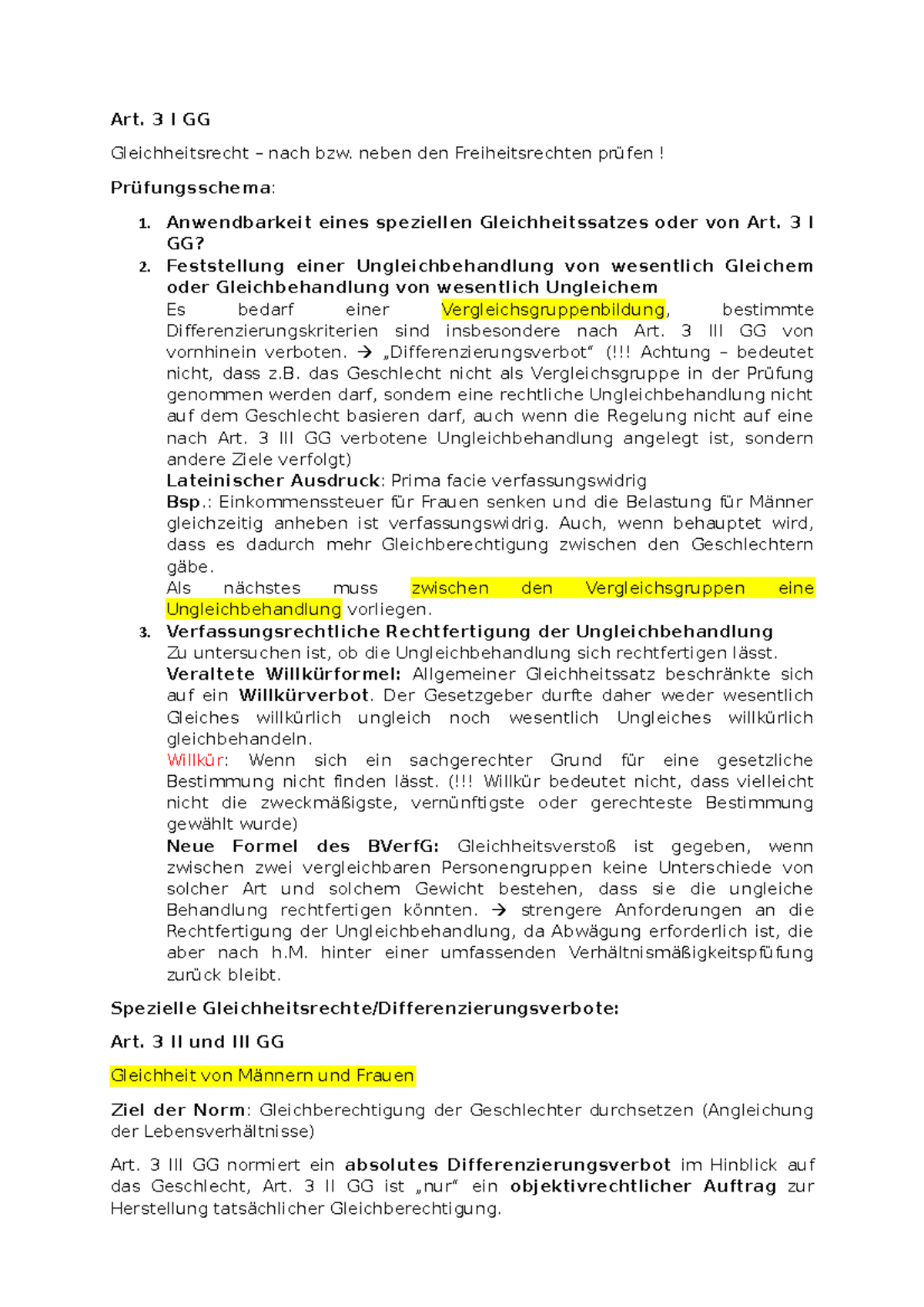 Gleichheitsrechte Zusammenfassung - Staatsrecht II (Grundrechte) / dazu ...