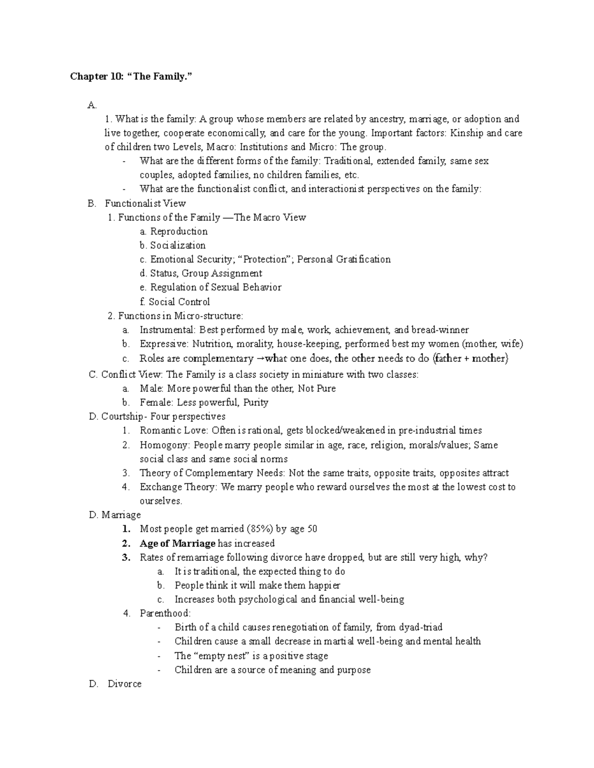 Sociology Notes Intro to Sociology - Chapter 10: “The Family.” A. 1 ...