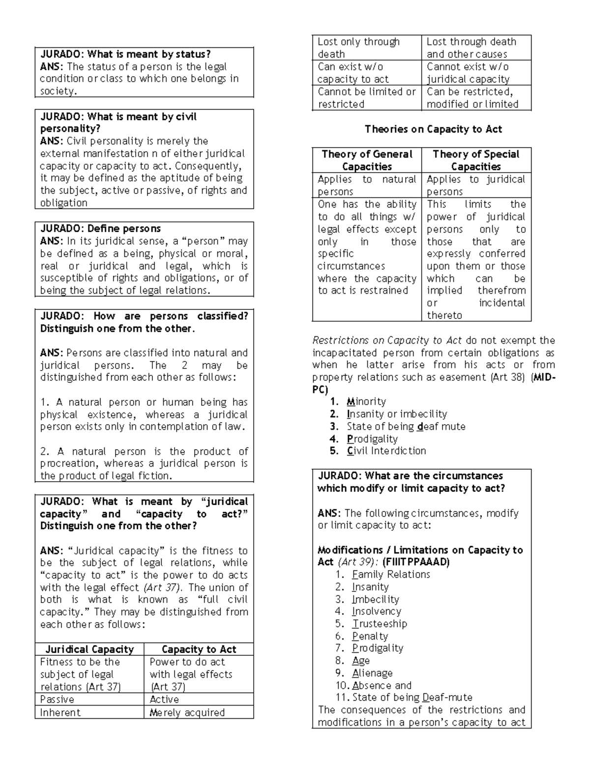 Notes Article 37 to 47 Juridical Person - JURADO: What is meant by ...