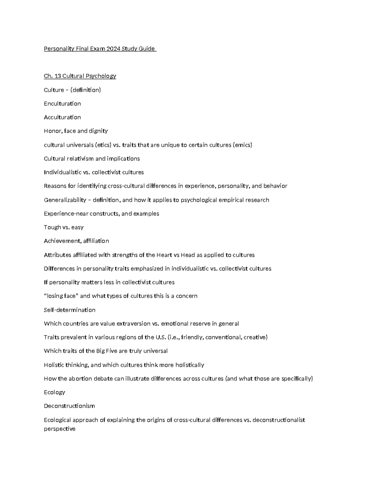Personality Final Exam Study Guide 24 - Personality Final Exam 2024 ...