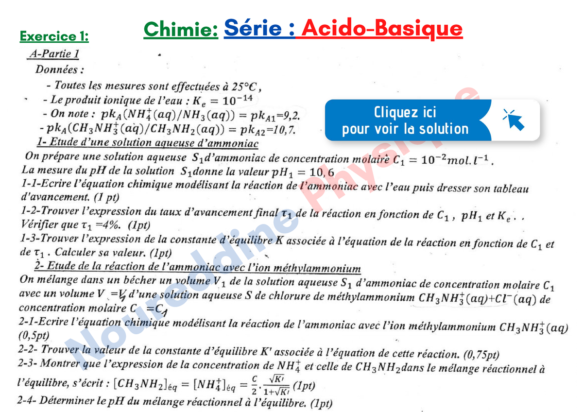 Série Acido-Basique - 2 bac - Chimie - Chimie: Série : Acido-Basique ...