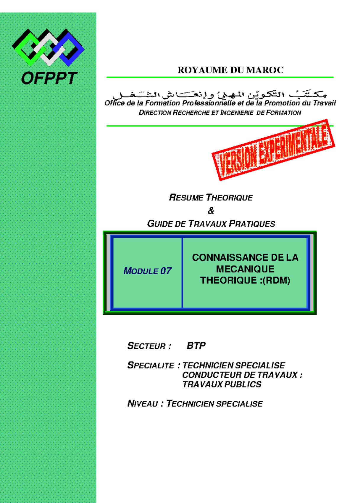Connaissance de la mecanique theorique rdm btp tsct - OFPPT ROYAUME DU ...