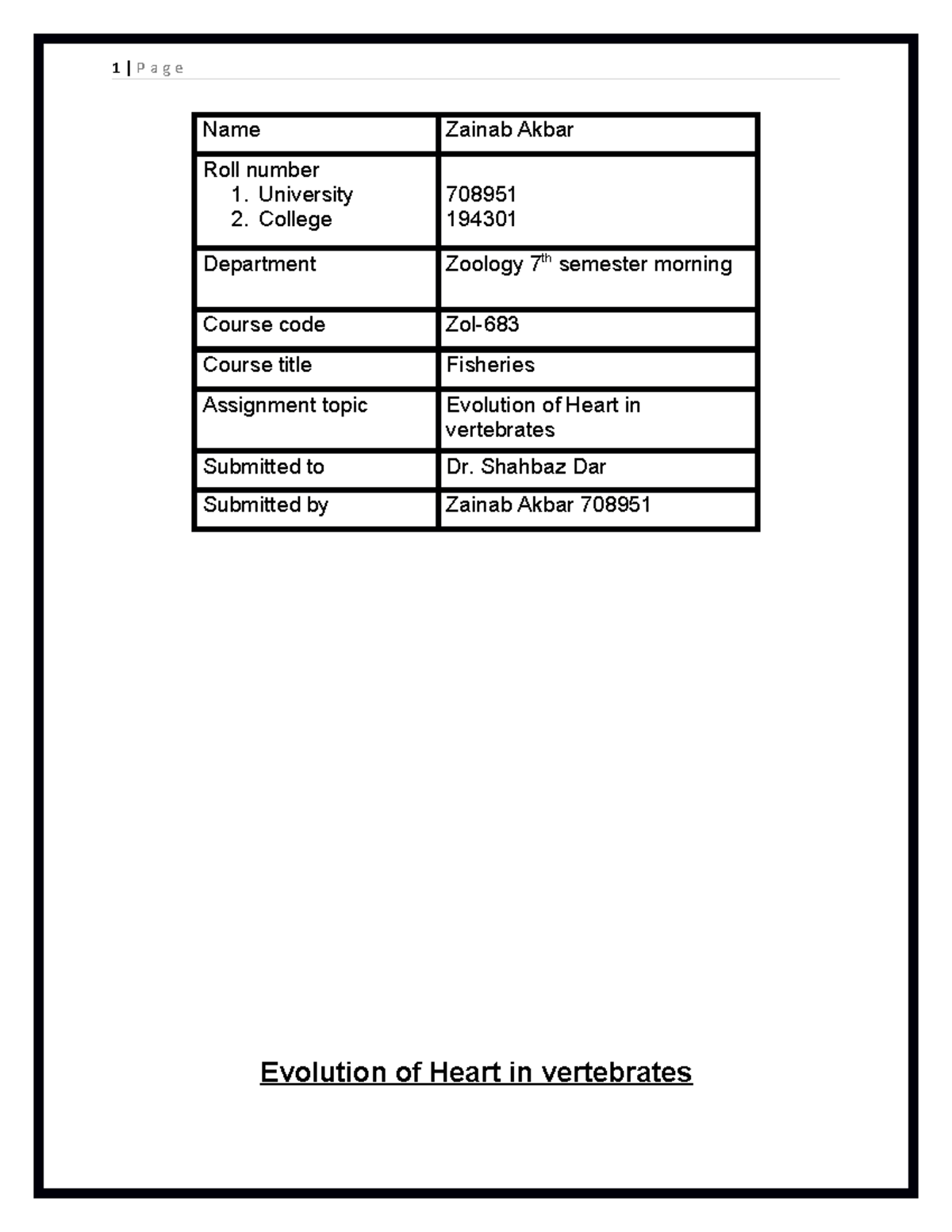 Document 10 - Name Zainab Akbar Roll number 1. University 2. College ...