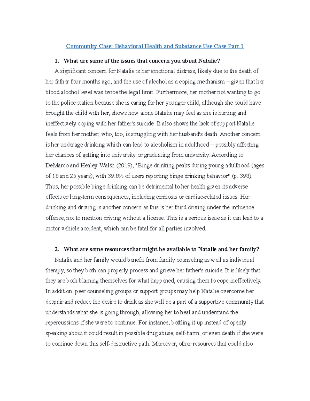 Behavioral health and substance abuse case study - **Community Case ...