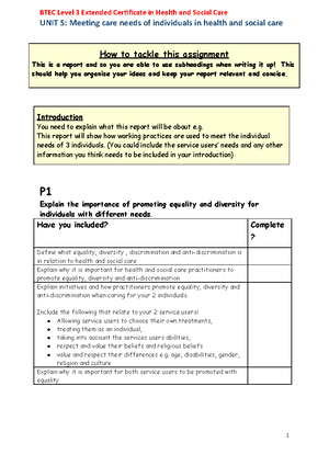 HSC unit 5 Internal Assessment - Unit 5: Meeting Individual Care and ...