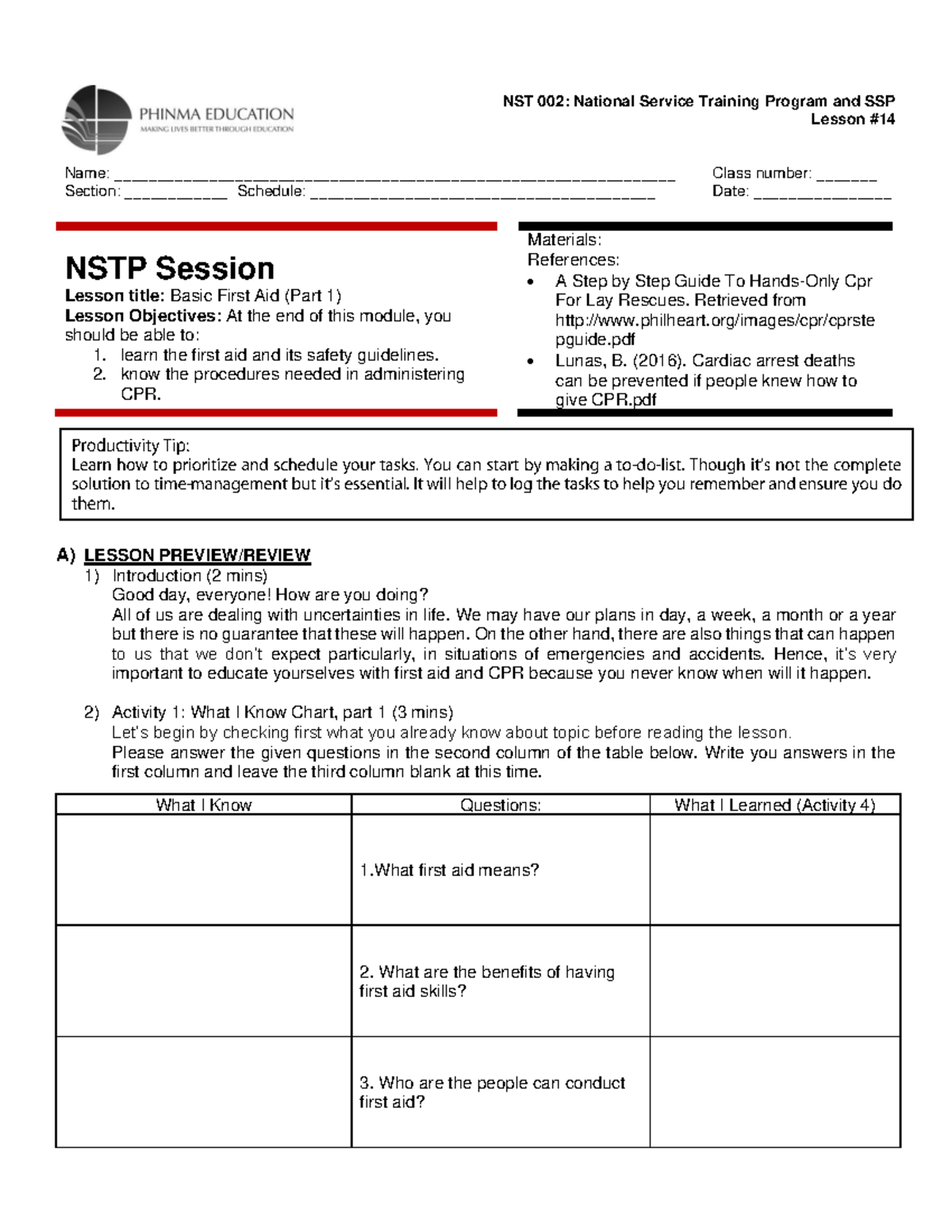 NST 002 MODULE 14 - Lesson # Name ...