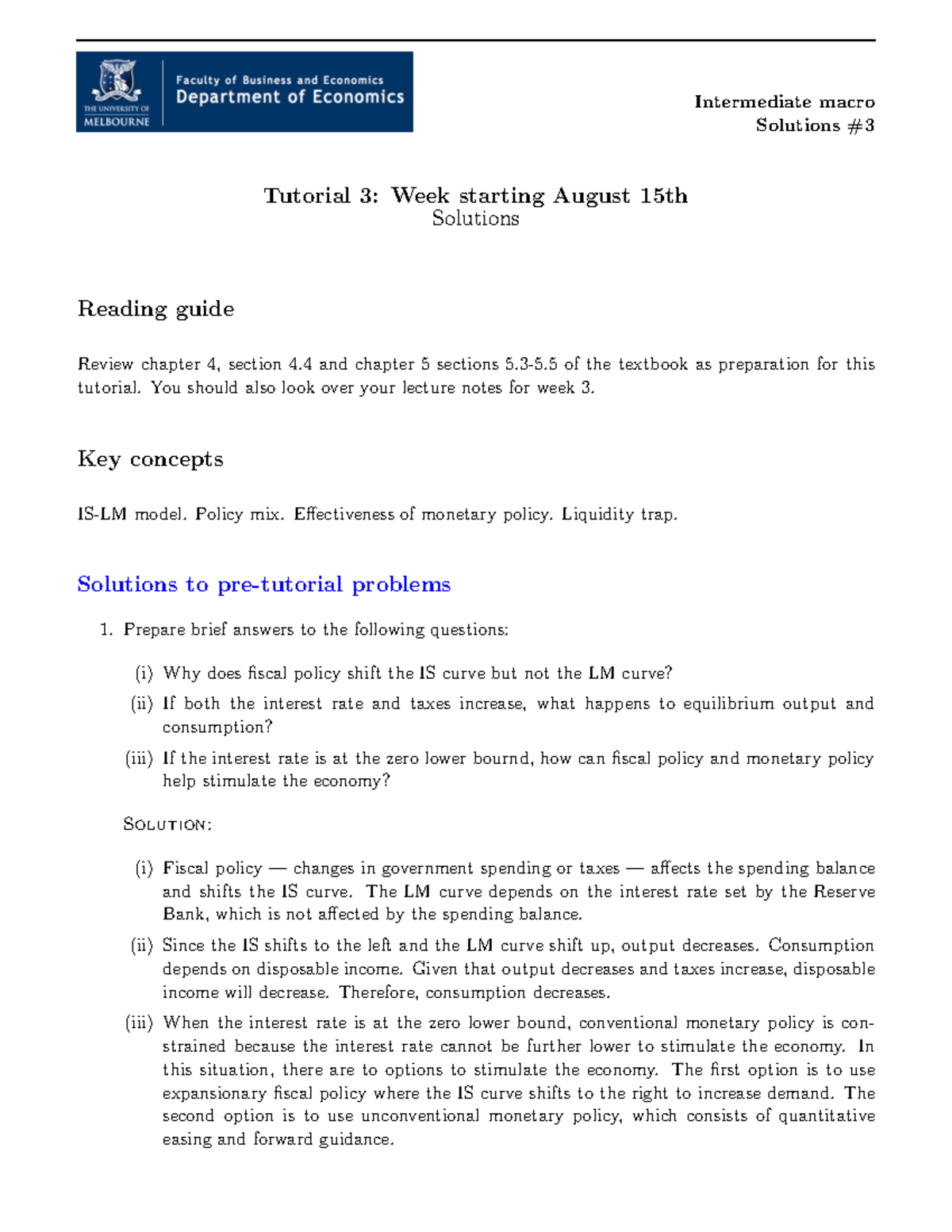 Solutions 3 - Intermediate macro Solutions # Tutorial 3: Week starting August 15th Solutions ...