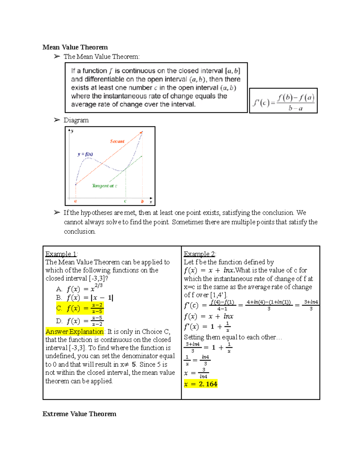 MAT125 Riemann Sum and Integrals - Mean Value Theorem The Mean Value ...