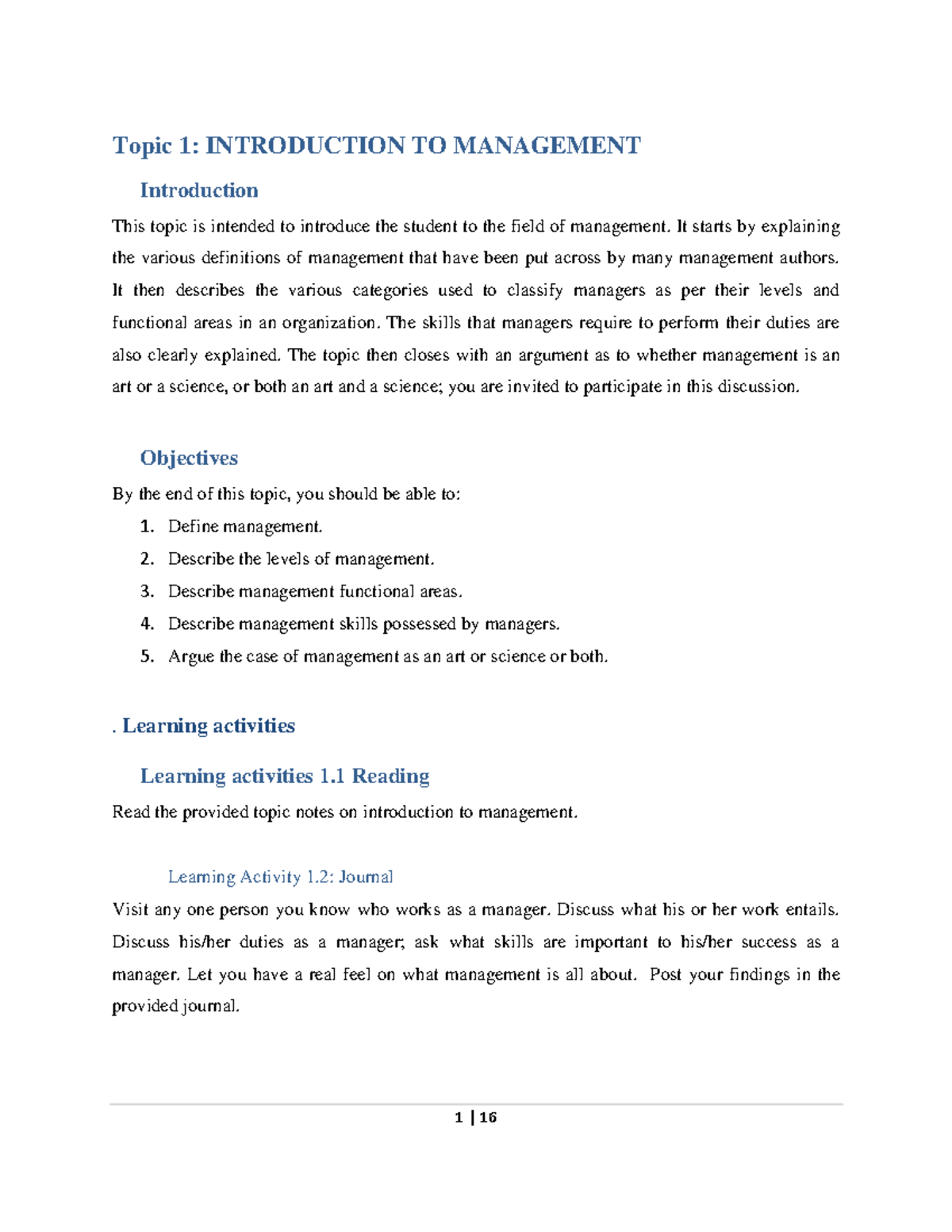 Topic 1. Introduction to Management - Topic 1: INTRODUCTION TO ...