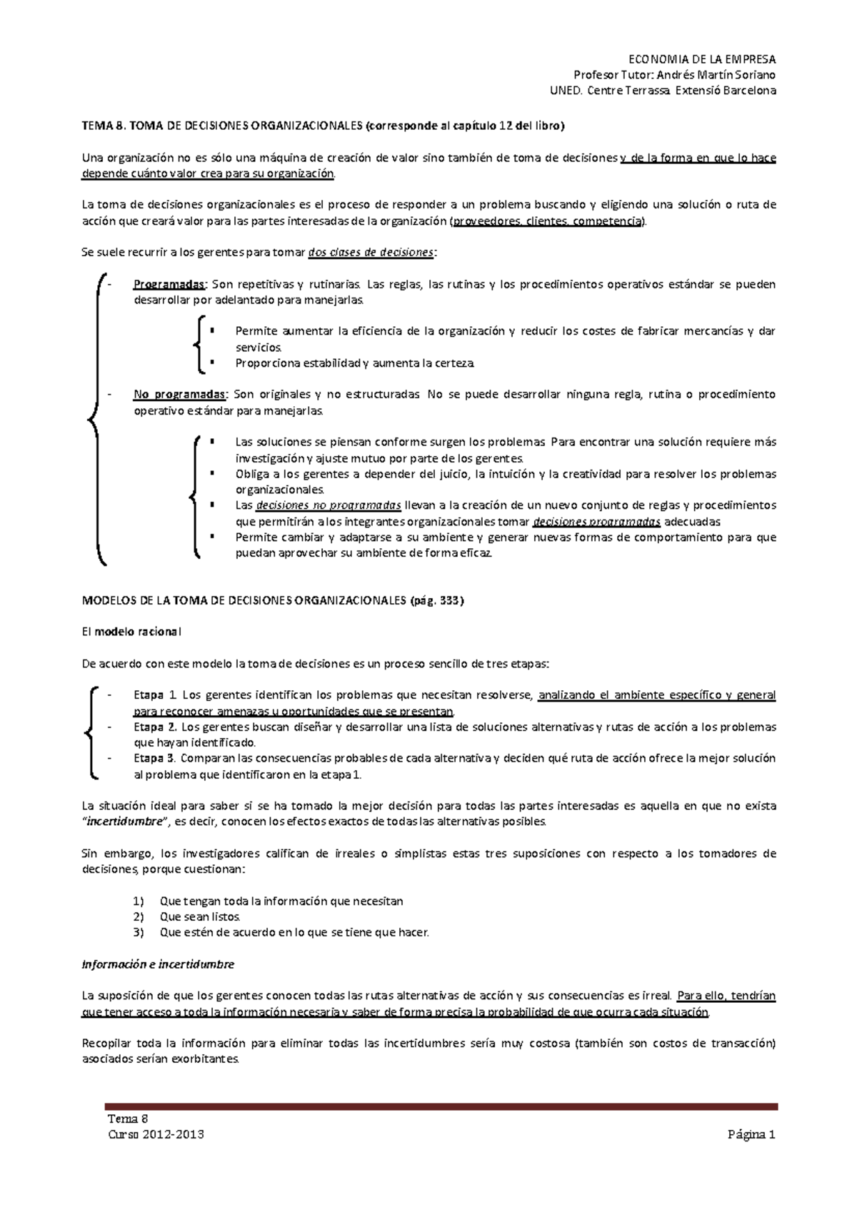 TEMA 8.- Toma de decisiones y aprendizaje organizativo - Profesor Tutor ...