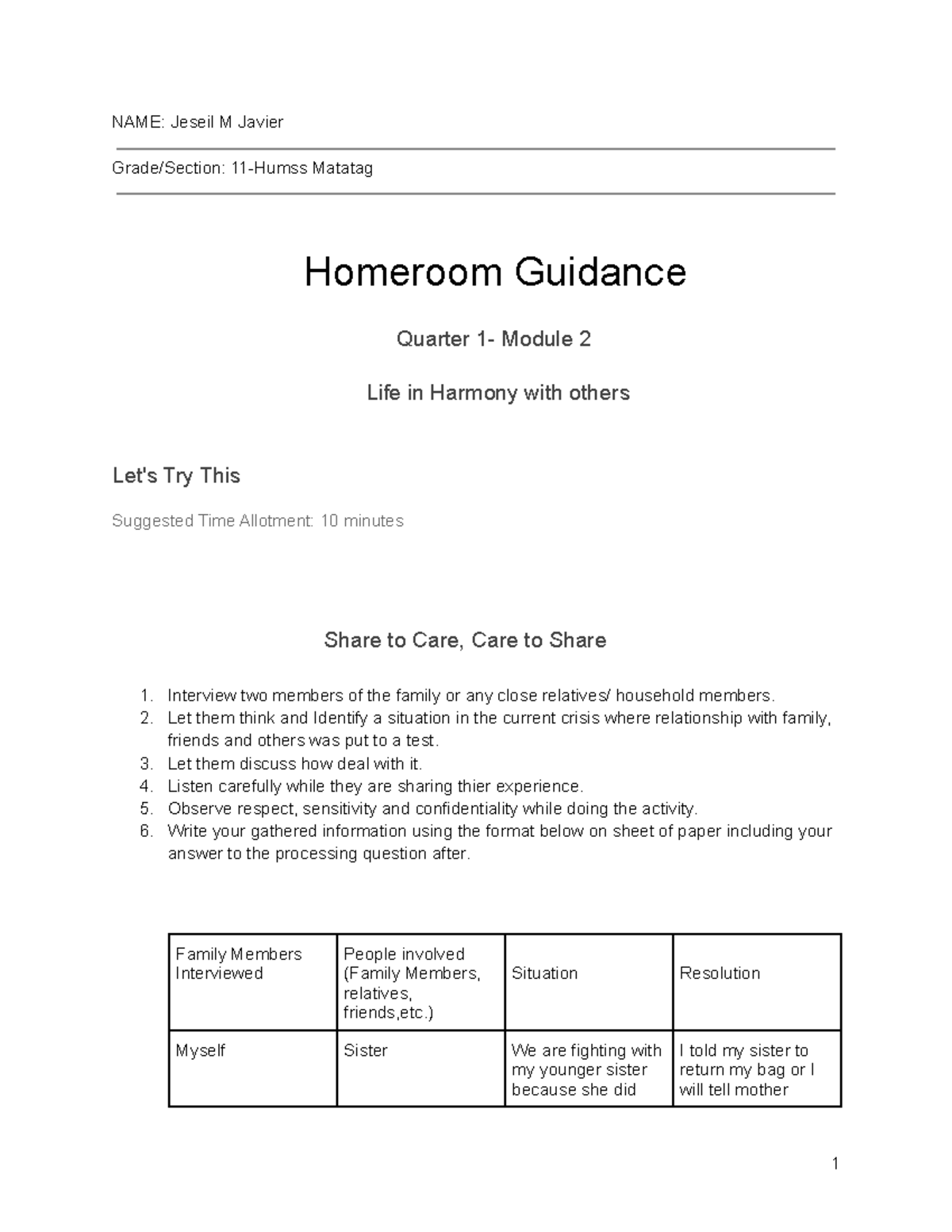 Homeroom guidance Rhgp - NAME: Jeseil M Javier Grade/Section: 11-Humss ...