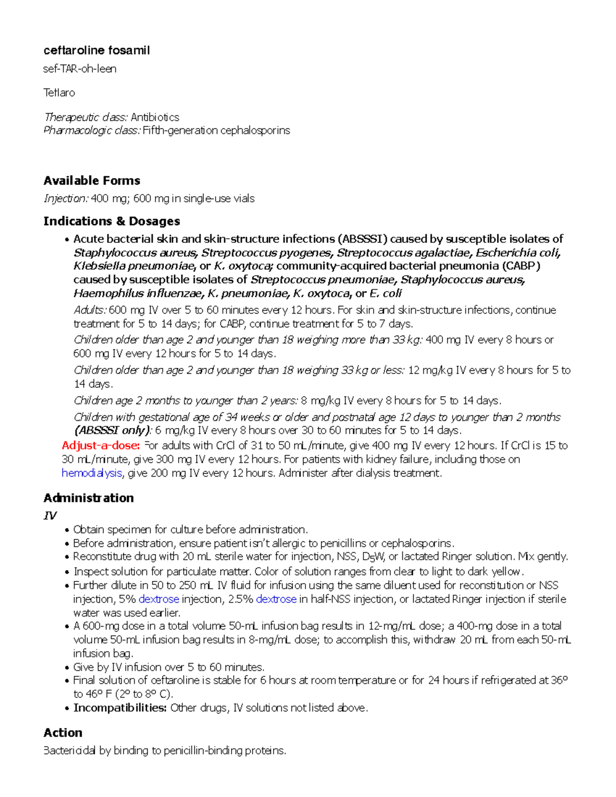 Ceftaroline meds - notes - ceftaroline fosamil sef-TAR-oh-leen Teflaro ...
