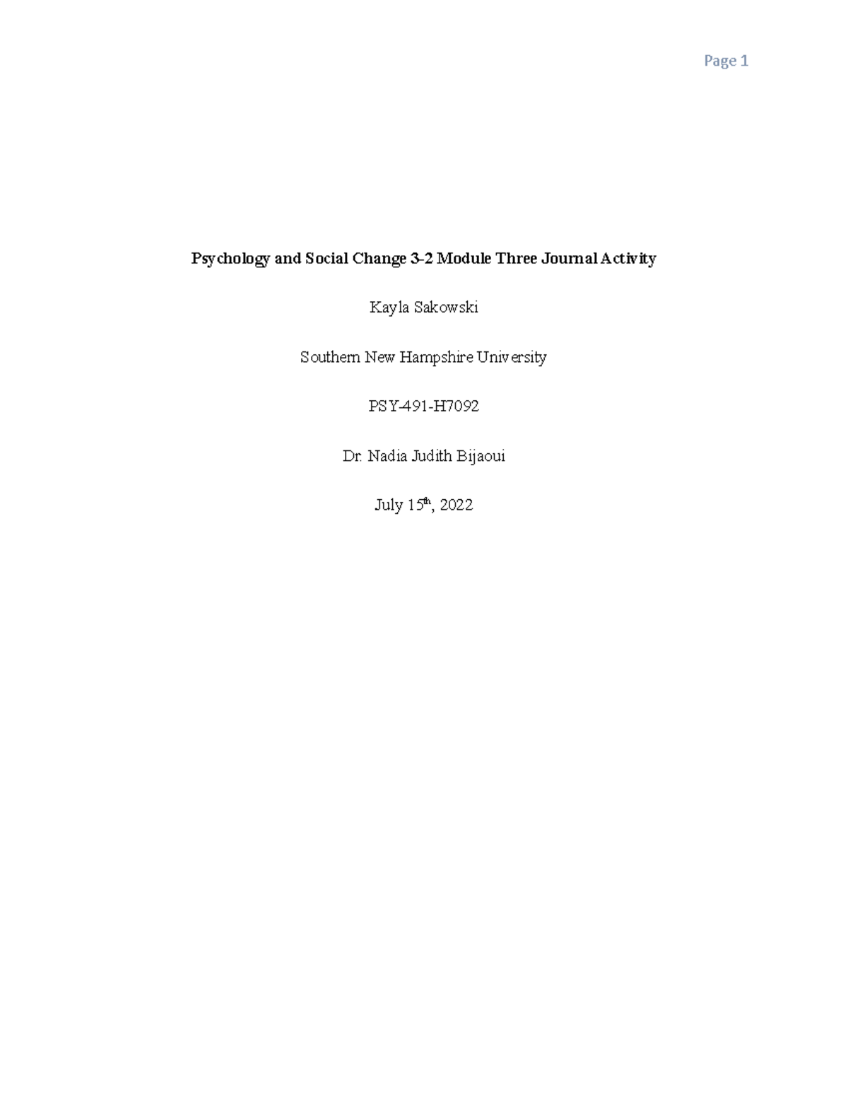 3-2 module three journal - Psychology and Social Change 3-2 Module ...