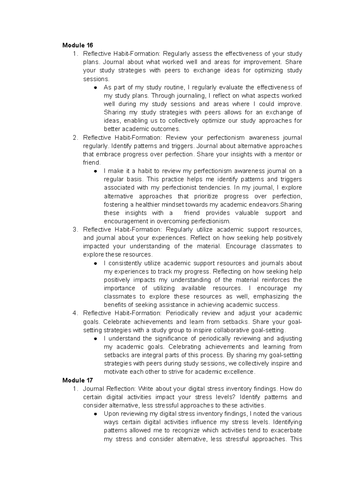 stress management - Module 16 1. Reflective Habit-Formation: Regularly ...