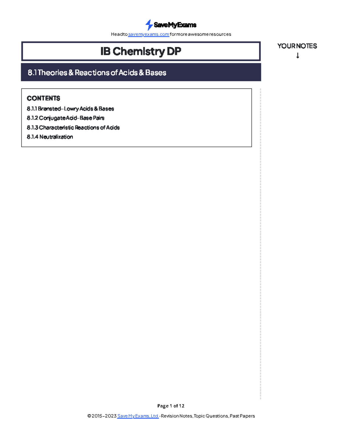 Acidos y bases - Page 1 of 12 IB Chemistry DP 8 Theories & Reactions of ...