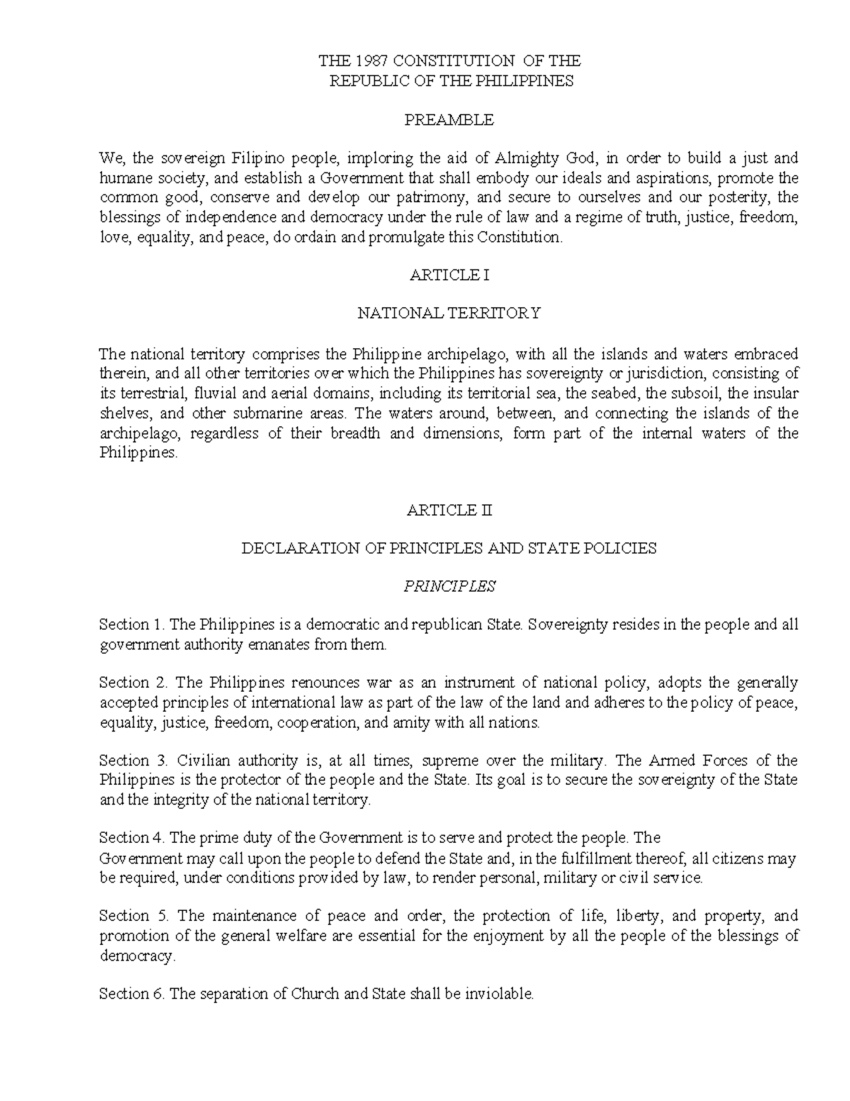 Philippine- Constitution - THE 1987 CONSTITUTION OF THE REPUBLIC OF THE ...
