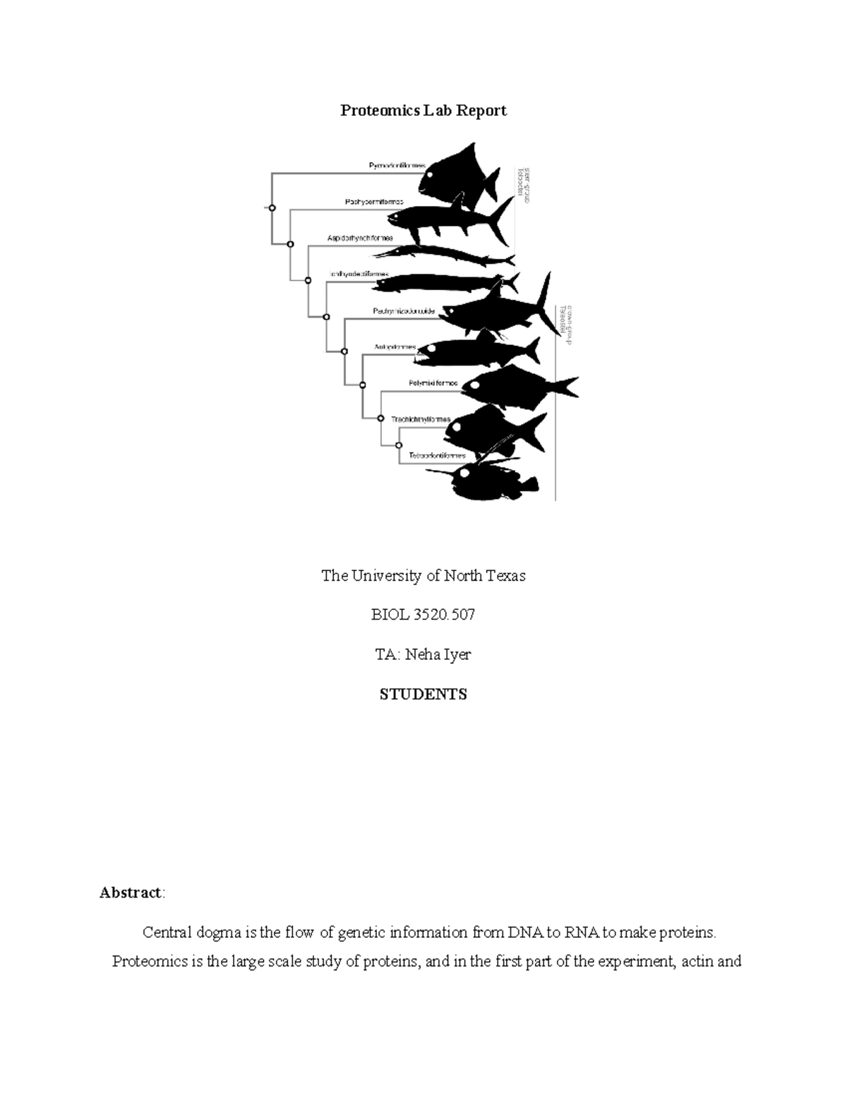 BIOL 3520 sample report - Proteomics Lab Report The University of North ...
