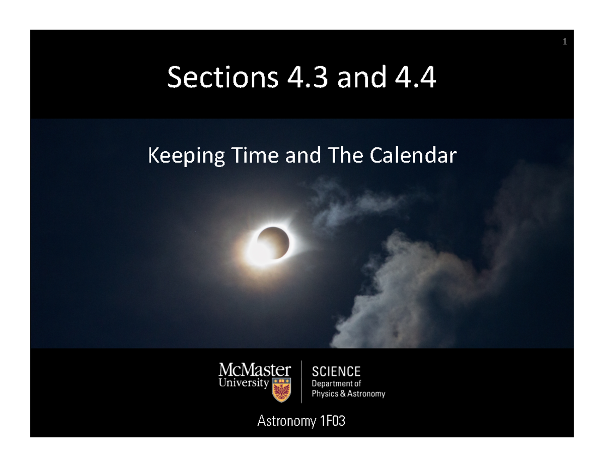 1F03 2020C4 - 1F03 2020C19 - Sections 4 and 4. Keeping Time and The Calendar Astronomy 1F How Do ...