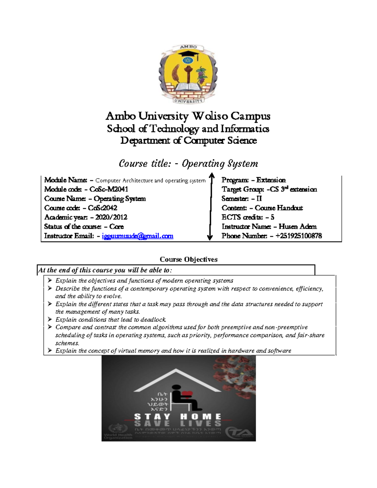 Operating System Handout - Ambo University Woliso Campus School of Technology and Informatics ...