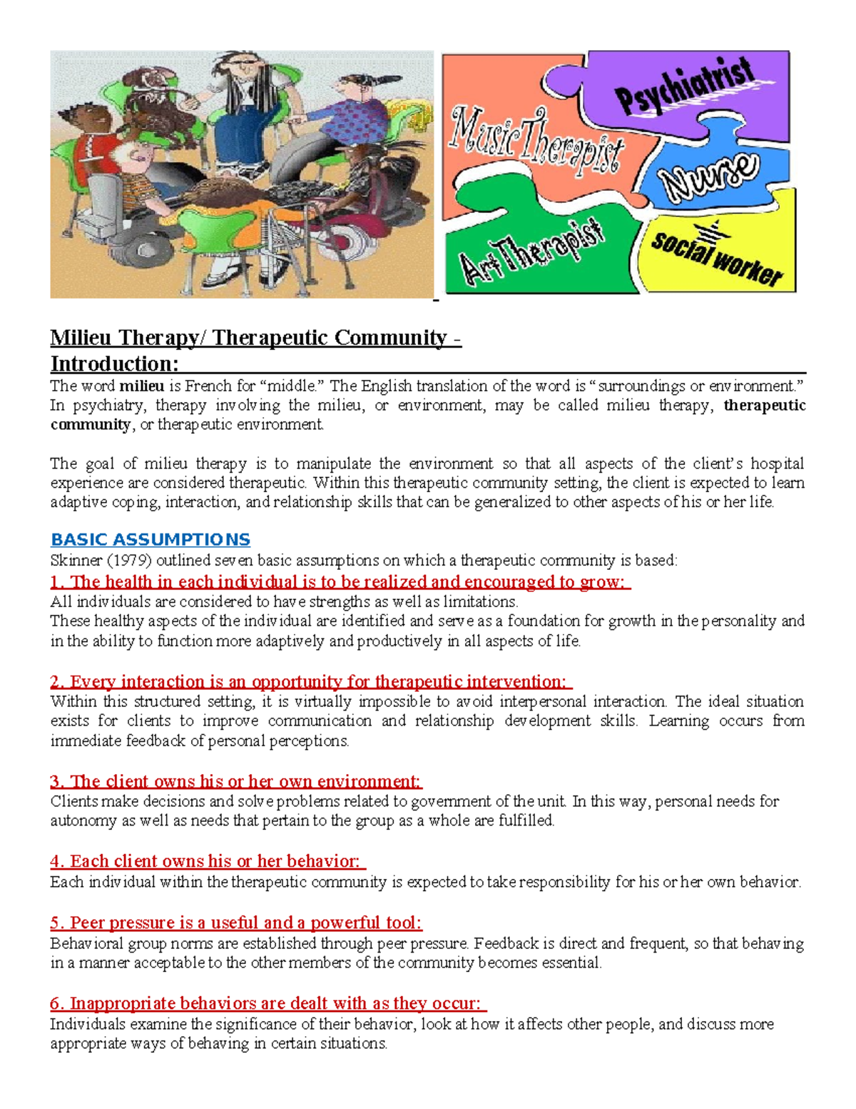 Milieu Therapy - ” The English translation of the word is “surroundings ...