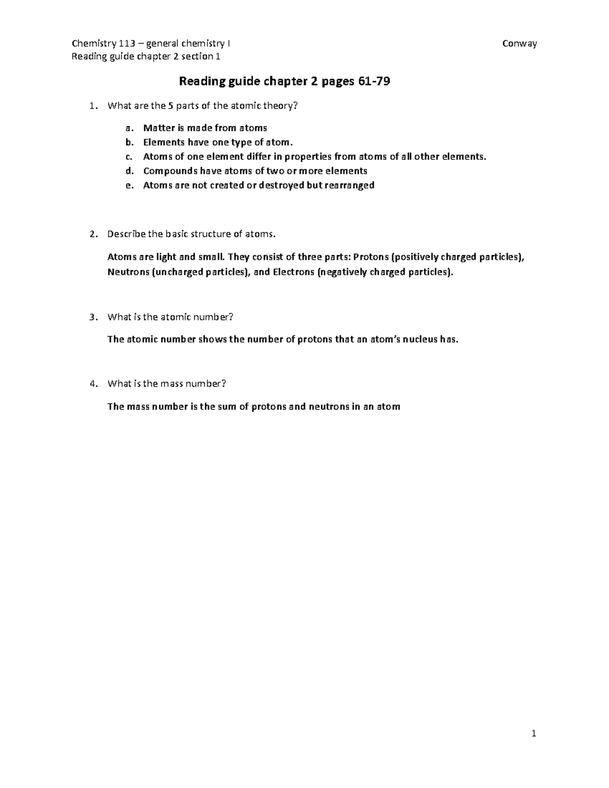 Reading guide chapter 2 section 1 - Chemistry 113 – general chemistry I ...
