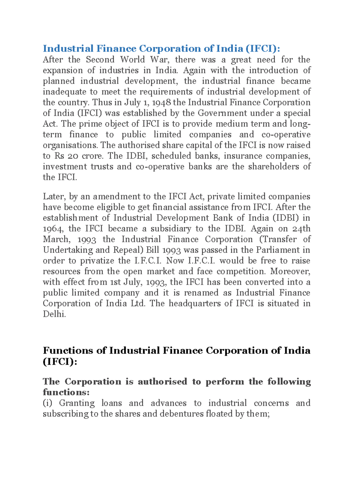 IFCI - Banking note - Industrial Finance Corporation of India (IFCI ...