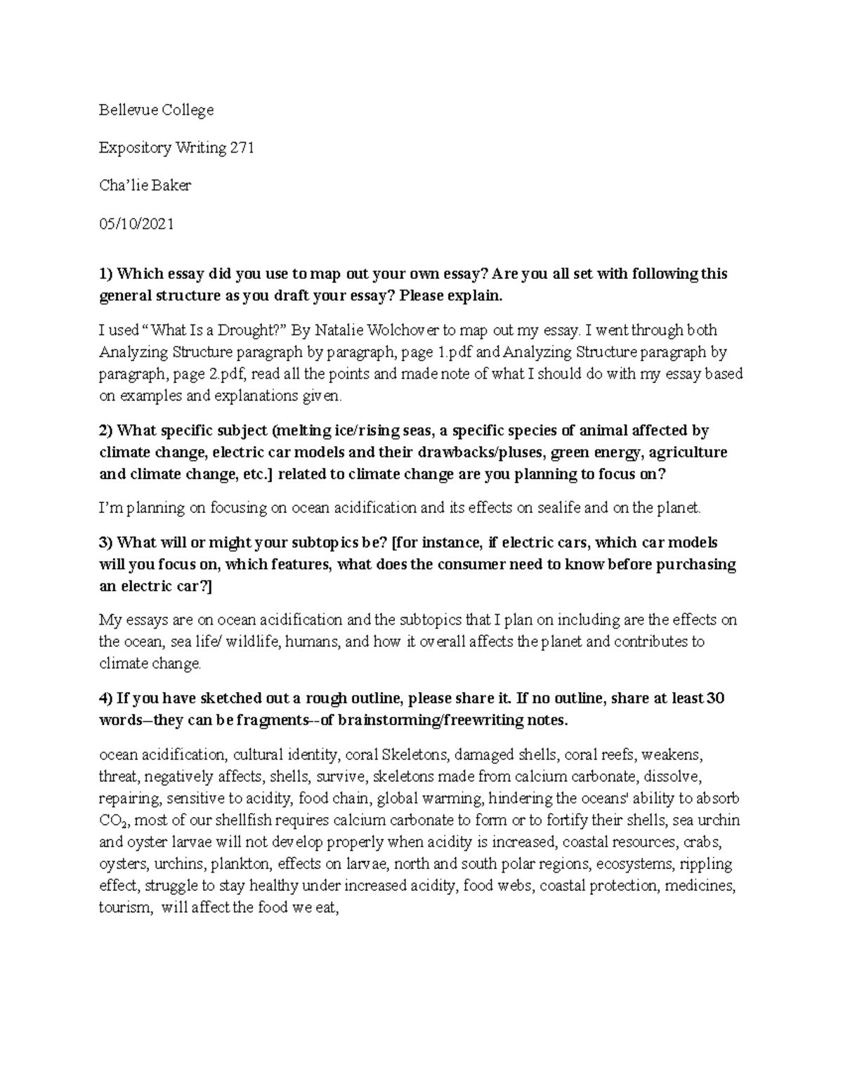 Prewriting Questions Climate Change Essay - Bellevue College Expository ...