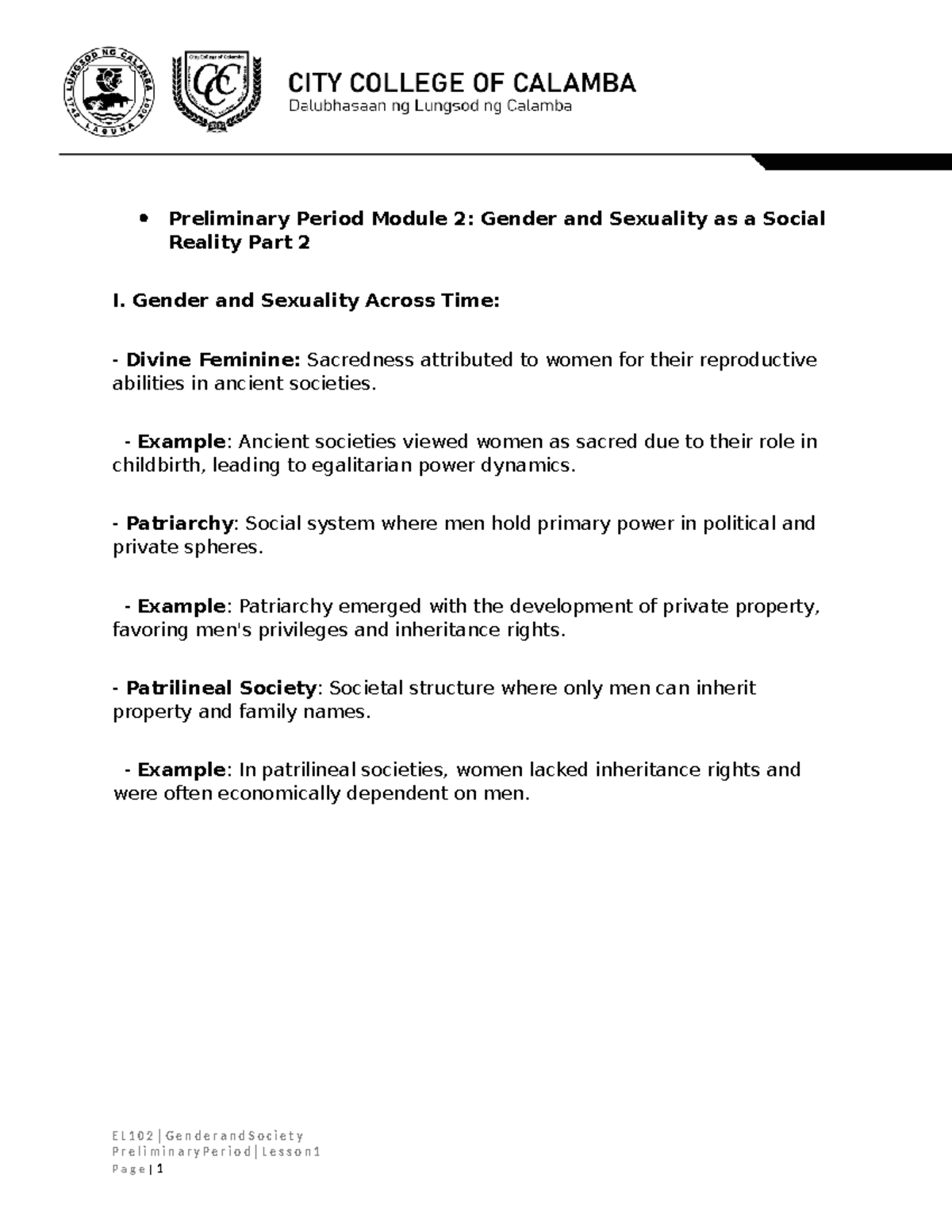 GAS Prelim MODS2 - Ikii - Preliminary Period Module 2: Gender and ...