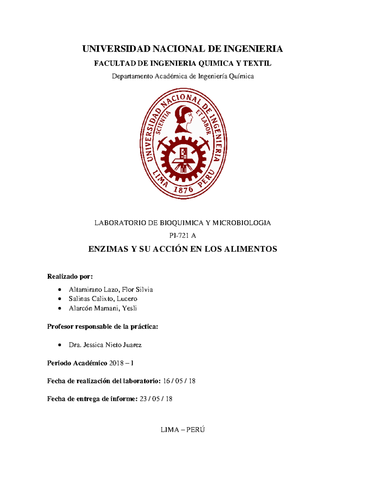 Informe-5- Enzimas - Nota: 17 - Warning: TT: undefined function: 32 Warning: TT: undefined ...