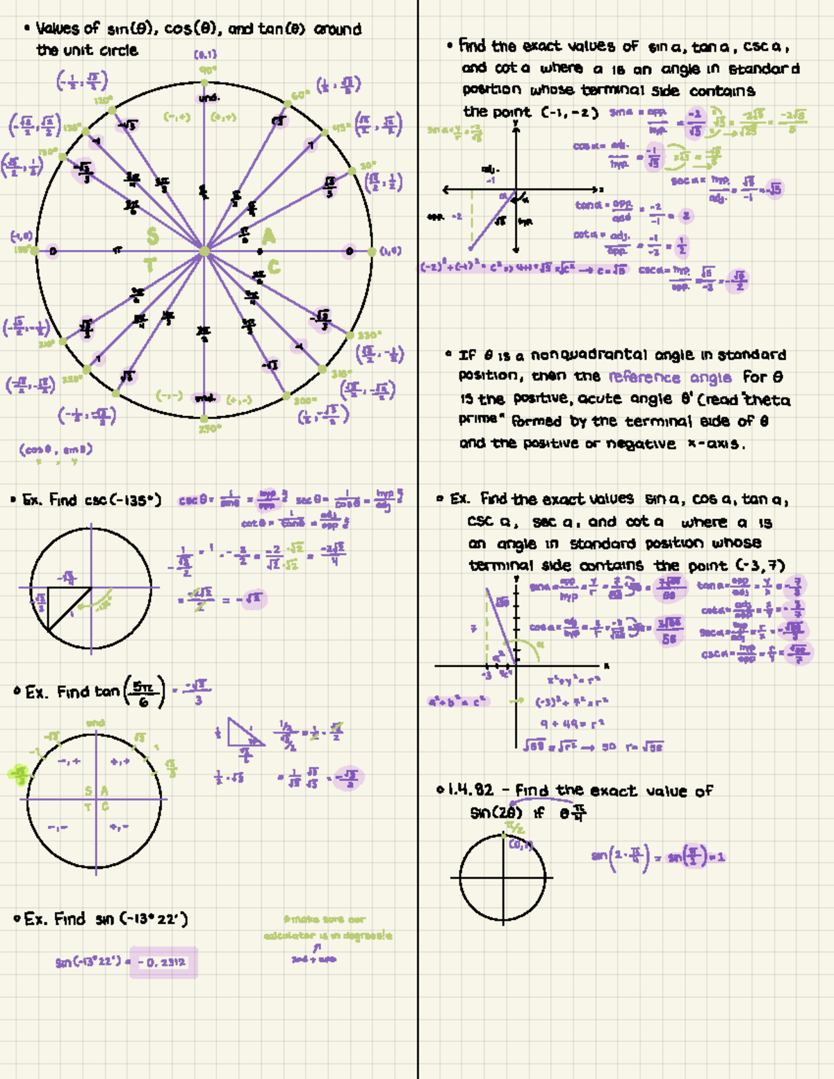 Math-104 3 - Lecture notes along with example problems - ç Valuesof sin ...