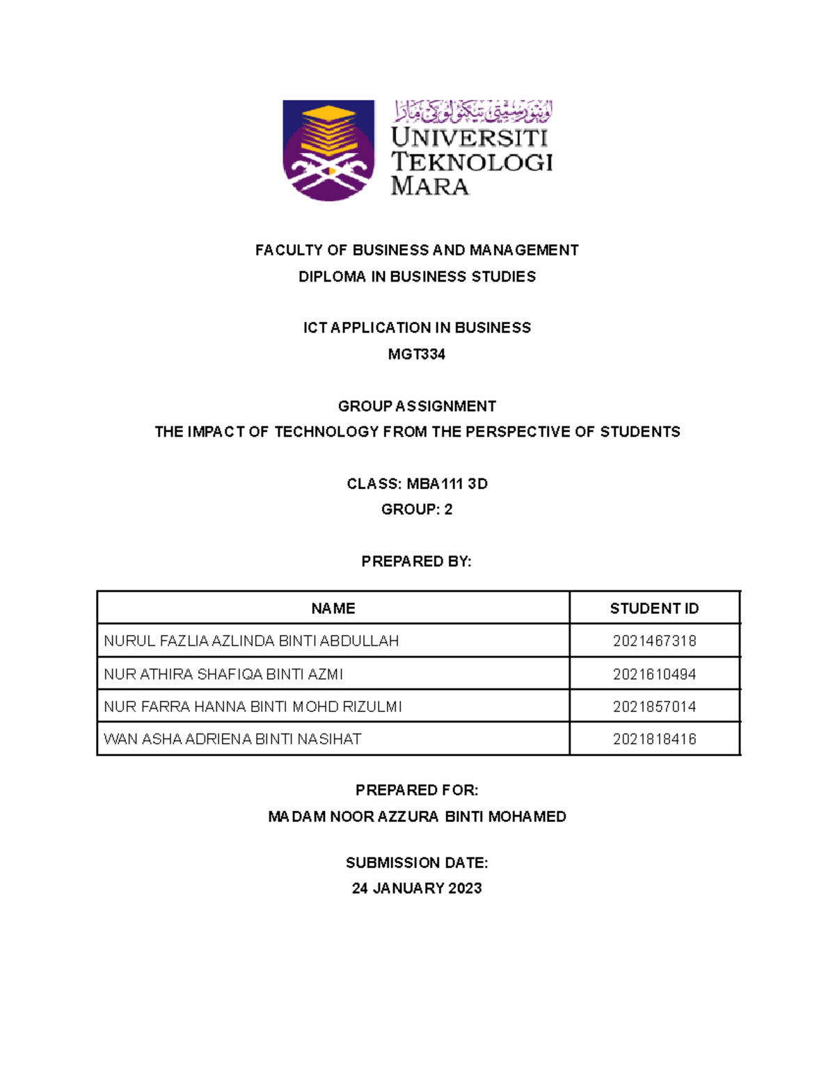 MGT334 Assignment - I hope this can help you guys - FACULTY OF BUSINESS ...