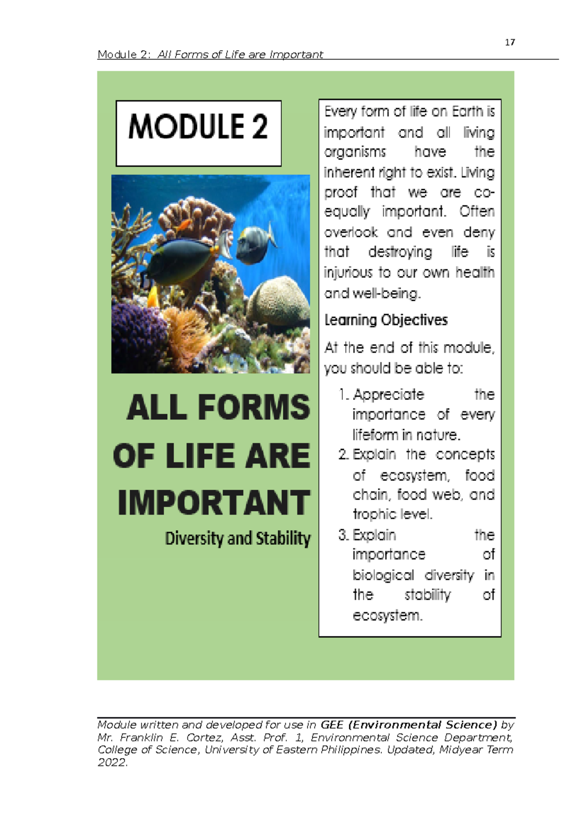 2022 envi-sci-module 2 - Module 2: All Forms of Life are Important ...