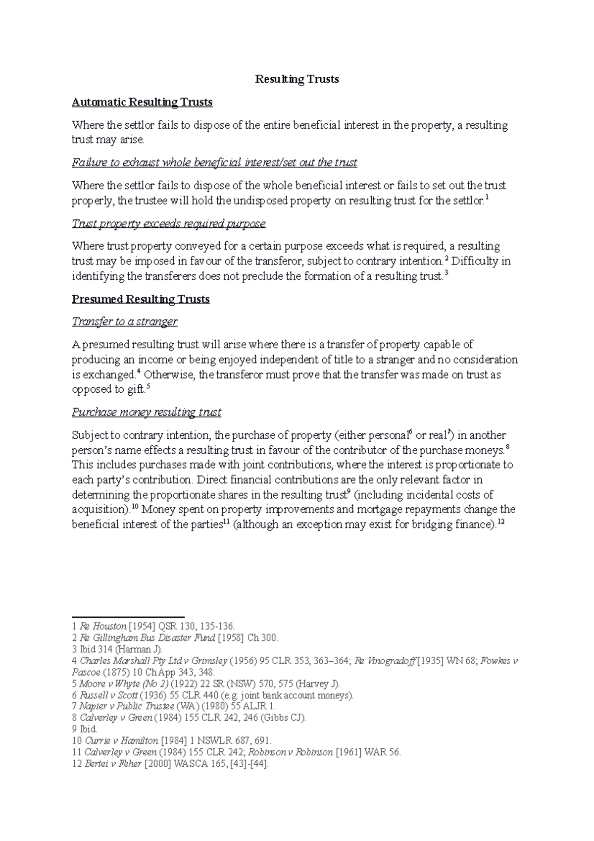 Resulting Trusts - Notes - Resulting Trusts Automatic Resulting Trusts ...