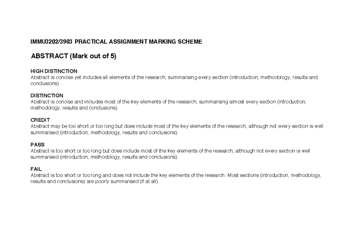 Practical Assignment Marking Scheme Abstract Results Figures References ...