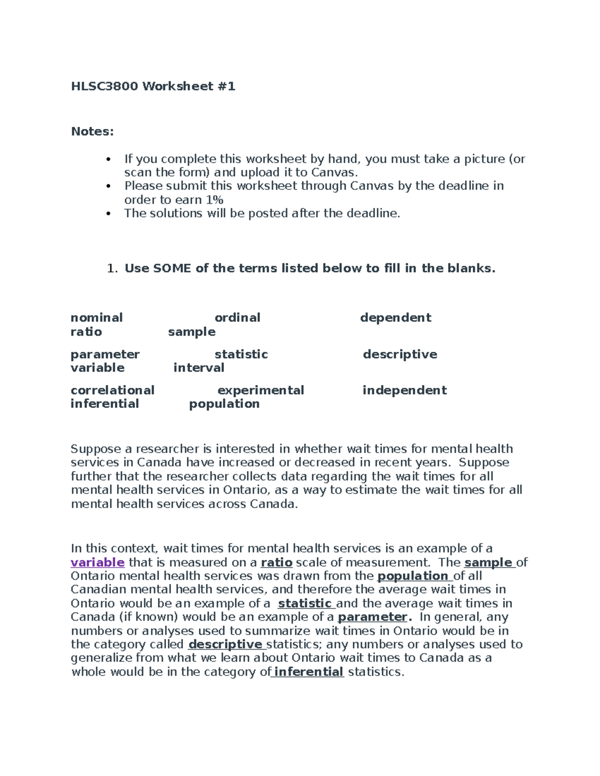 Worksheet 1 - Assignment - HLSC3800 Worksheet Notes: If you complete ...