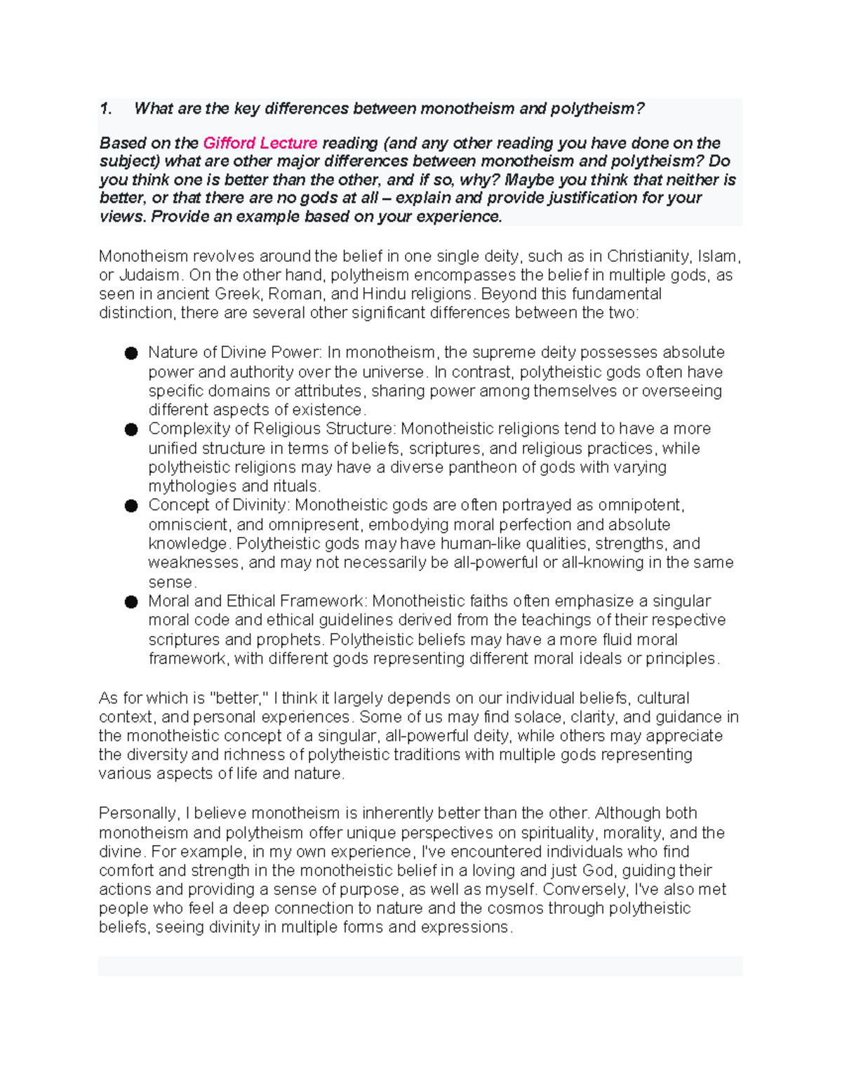 Phil 1402 LJ unit 3 Monotheism and polytheism - What are the key ...